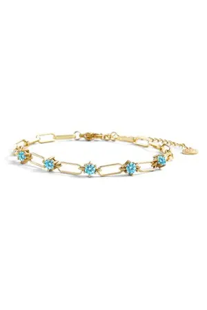 MINT & LILY Paperclip Bracelet With Gemstone Accents December Blue Topaz/6.5"